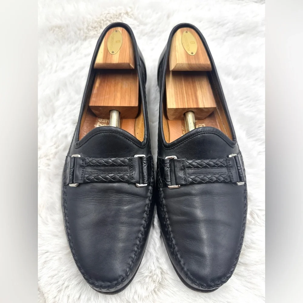 Santoni | Shoes | Santoni Mens Woven Leather Loafer Size 1 D Black ...